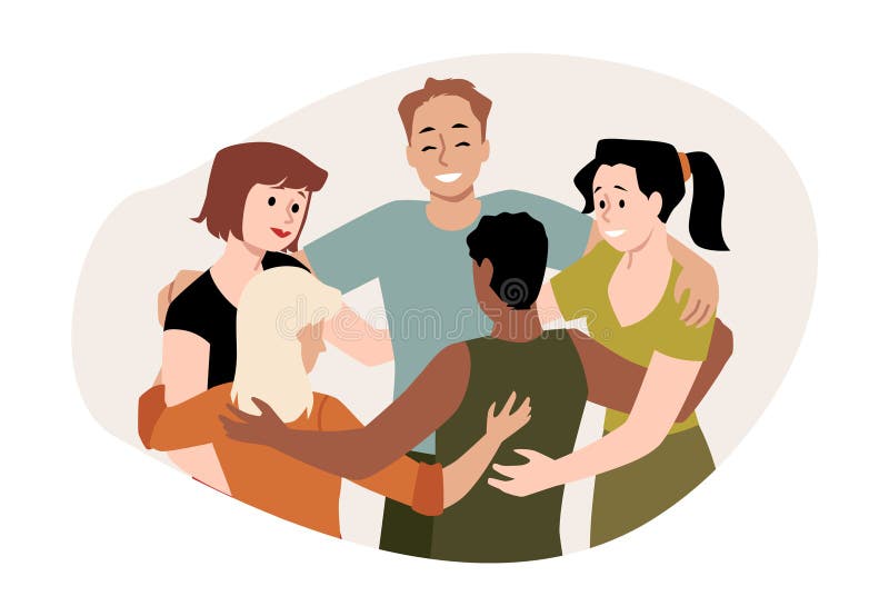 A Circle of Diverse Men and Women in a Group Hug. Close-up. Stock ...