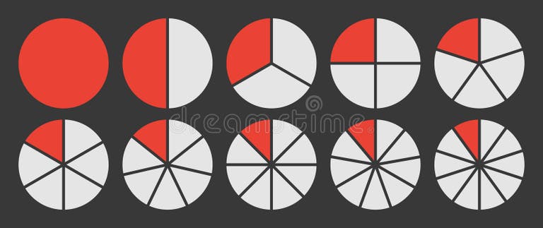 Circle Divided into 1-10 Parts in Red Colour. Stock Vector ...