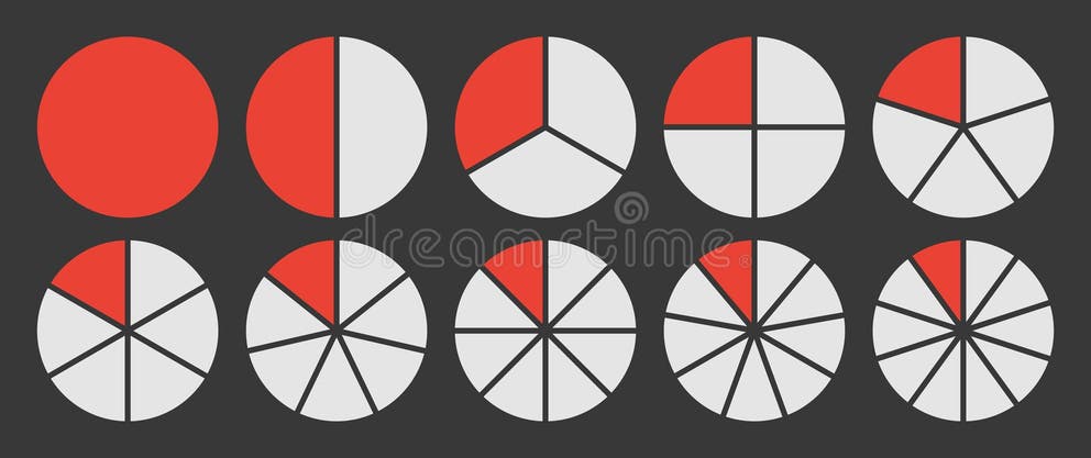 Circle Divided into 1-10 Parts in Red Colour. Stock Vector ...
