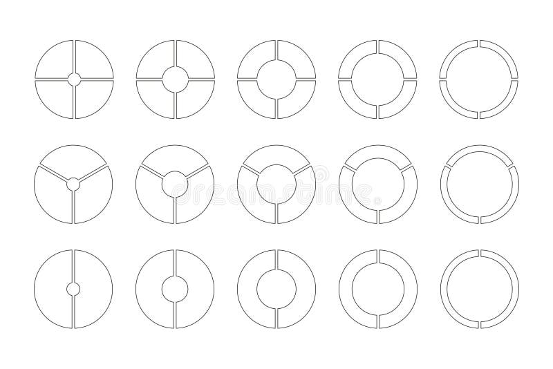 Circle Division on 2, 3, 4 Equal Parts. Wheel Round Divided Diagrams ...