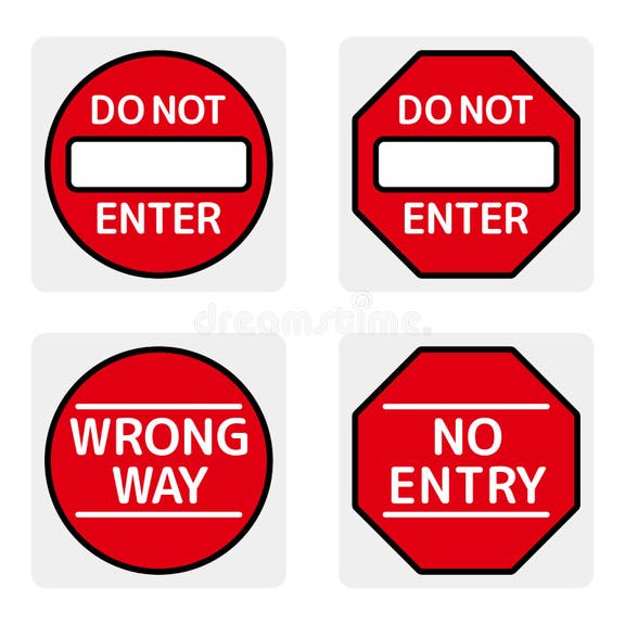 Circle Do Not Enter Sign, Wrong Way and Octagonal No Entry. Vector ...