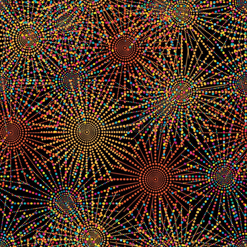 Circle Dot Sun Ray Black Night Seamless Pattern Stock Vector ...