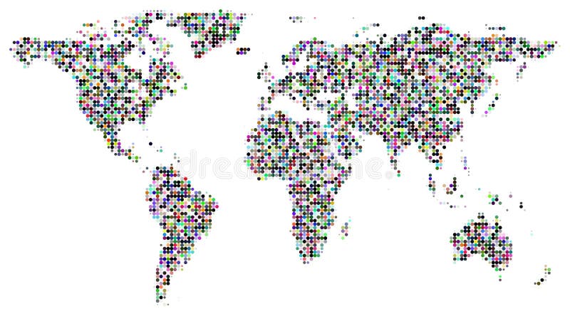 Circle Dots Grid Pattern World Map on White Stock Illustration ...