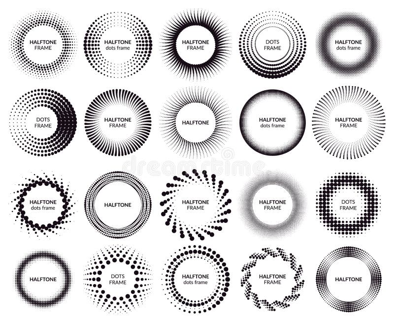 Circle Dotted Frames. Gradient Halftone Dots Pattern Shapes, Dot Spray ...