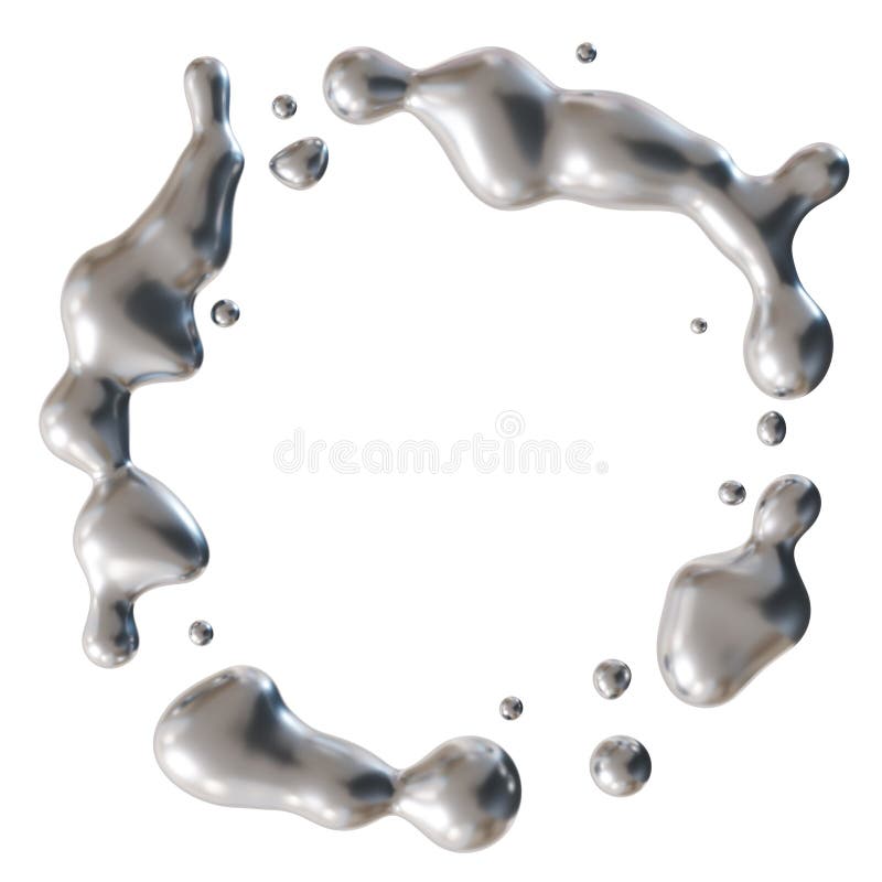 Circle with Dynamic Silver Liquid Splashes, Isolated on White ...