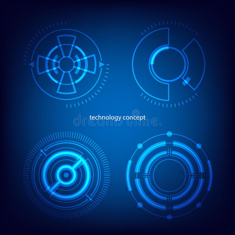 Technology Concept. HUD Circle User Interface on Blue Background ...