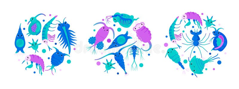 Circle Elements with Zooplankton Sea Microorganisms, Vector Icon ...