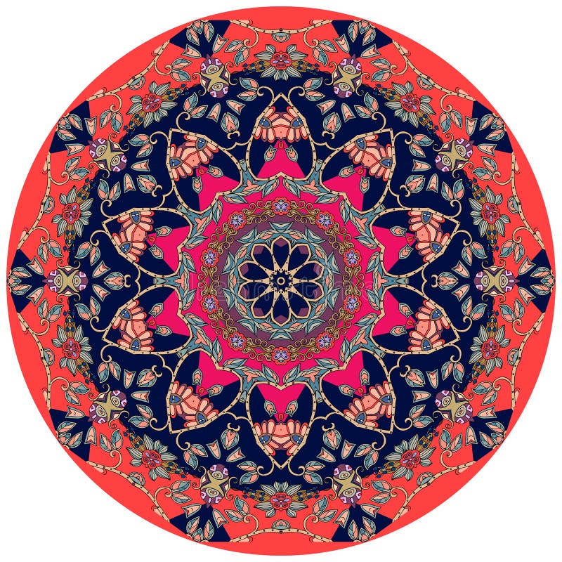 Circle Ethnic Rug with Flower - Mandala. Vector Illustration Stock ...