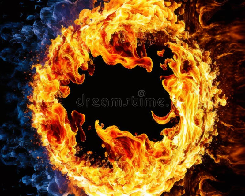 Circle of Fire on Black Background. Generative AI Stock Illustration ...