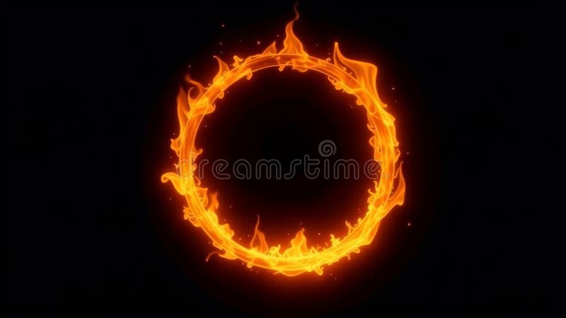 Circle of Fire Flame on Black Background. Stock Illustration ...