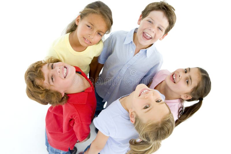 Five Young Friends Running Outdoors Smiling Stock Image - Image of ...