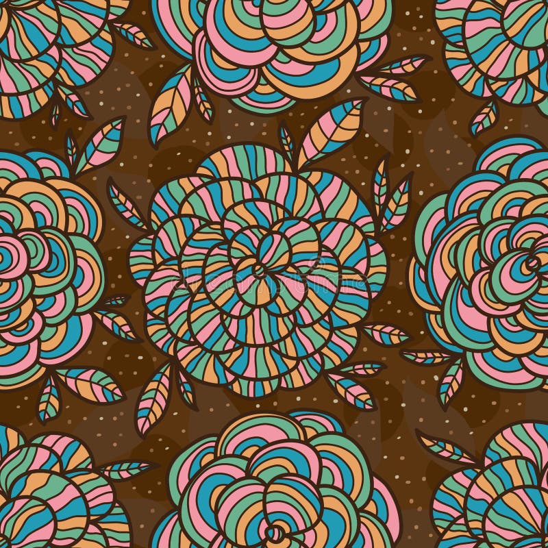 Circle Flower Style Color Drawing Seamless Pattern Stock Vector ...