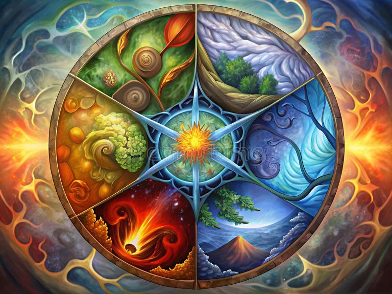 Circle of Four Elements stock vector. Illustration of cosmos - 323420572