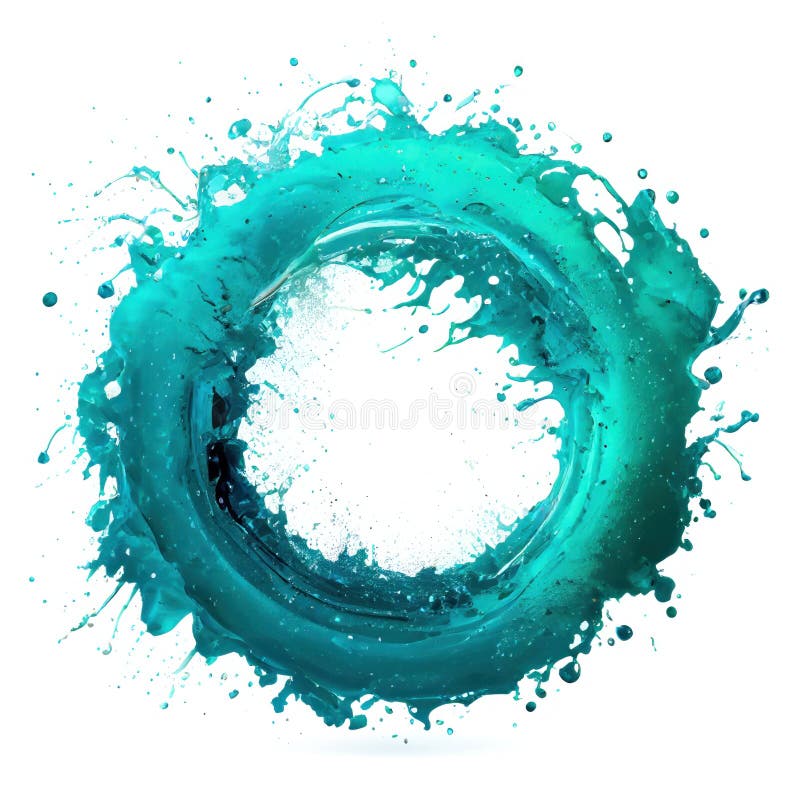 A Circle Frame with Aquamarine Paint Splashes on White Background ...