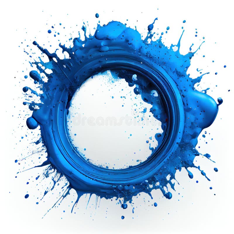 A Circle Frame with Blue Paint Splashes on White Background. Stock ...