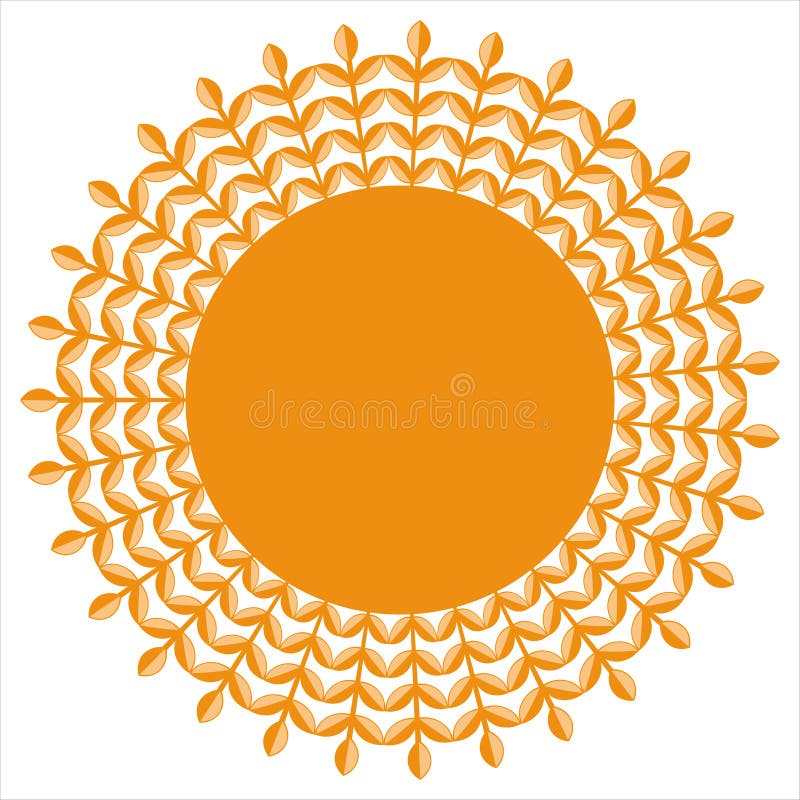 Circle Frame with Branches Floral Sun Pattern Design Element Orange ...