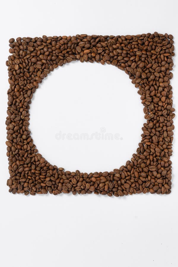Circle Frame of Coffee Beans Isolated on White Background, Example for ...