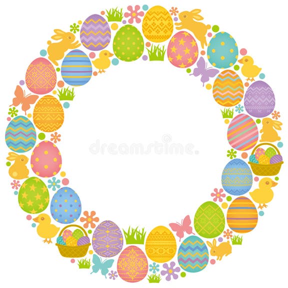 Circle Frame with Easter Eggs, Bunnies and Chicks. Stock Vector ...