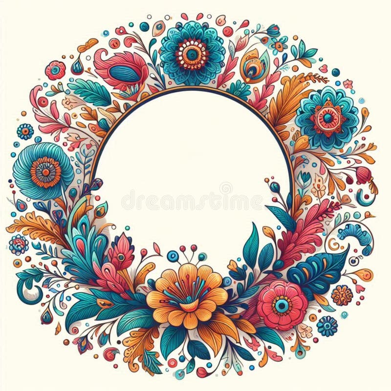 Circle Frame with Floral Ornament with White Background Stock ...