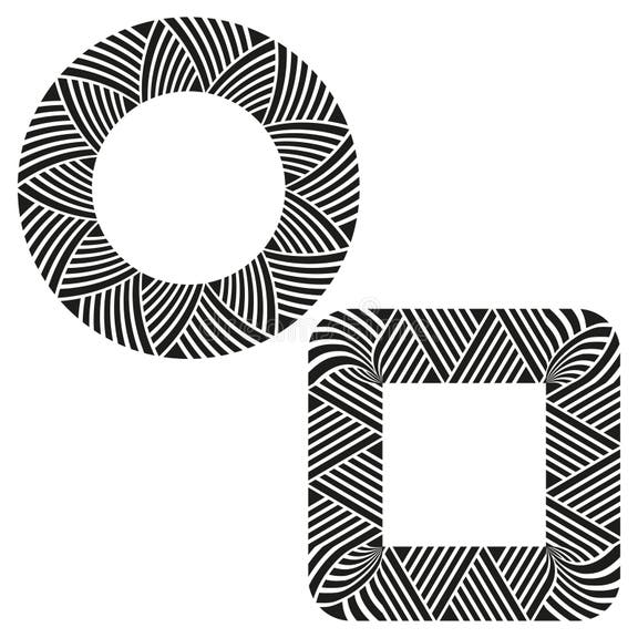 Circle Frame Icon. Square Pattern Shape. Curved Stripe Vector. Black ...