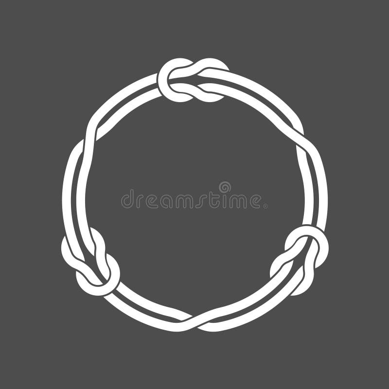 Circle Frame with Knots and Three Linked Loop Ropes. White on Dark ...