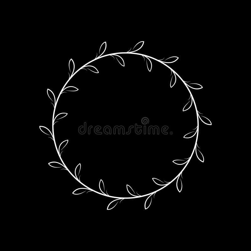 Circle Frame with Leaves on Black Background. Vector Illustration for ...