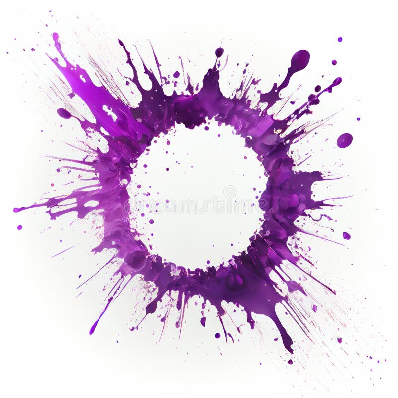 A Circle Frame with Purple Paint Splashes on White Background. Stock ...