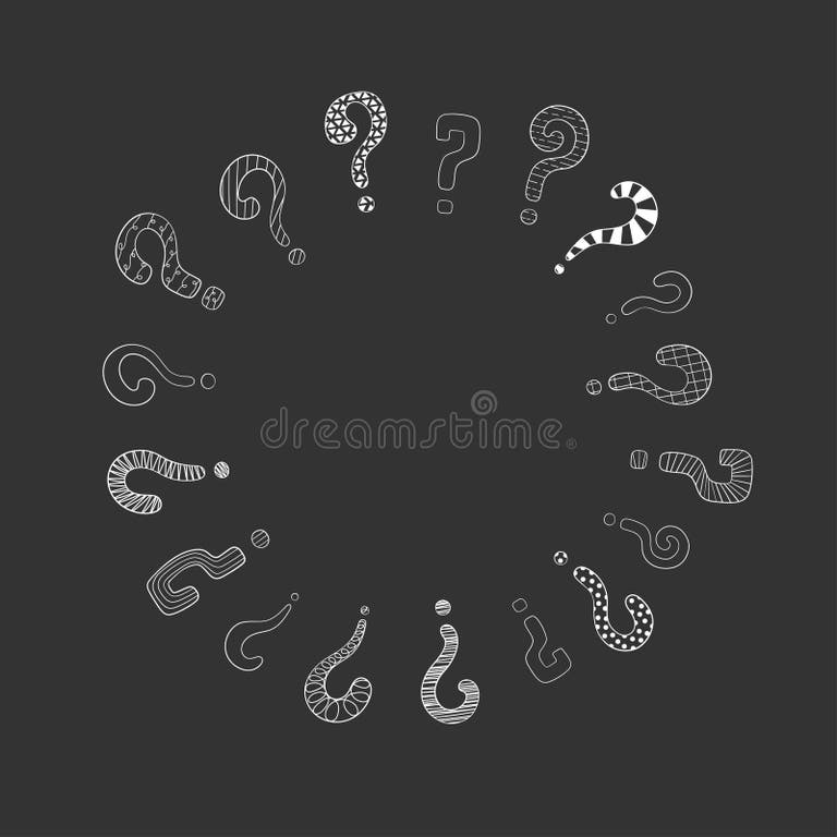 Circle Frame of Question Marks, Hand Drawn in Doodle Style, Vector ...