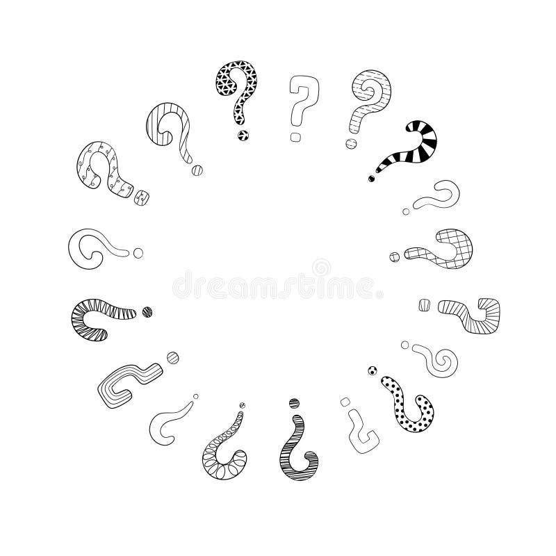 Circle Frame of Question Marks, Hand Drawn in Doodle Style, Vector ...