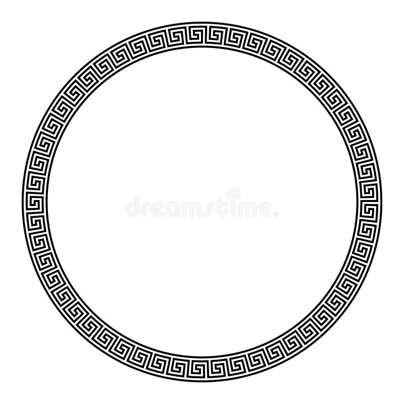 Meander Pattern, Circle Frame and Border with Cross Symbols Stock ...