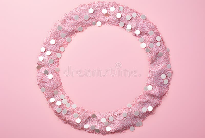 Pink Sequins Circle Frame on Pastel Background Stock Illustration ...