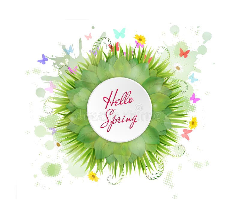Circle Frame with Text Hello Spring and Flowers Stock Vector ...