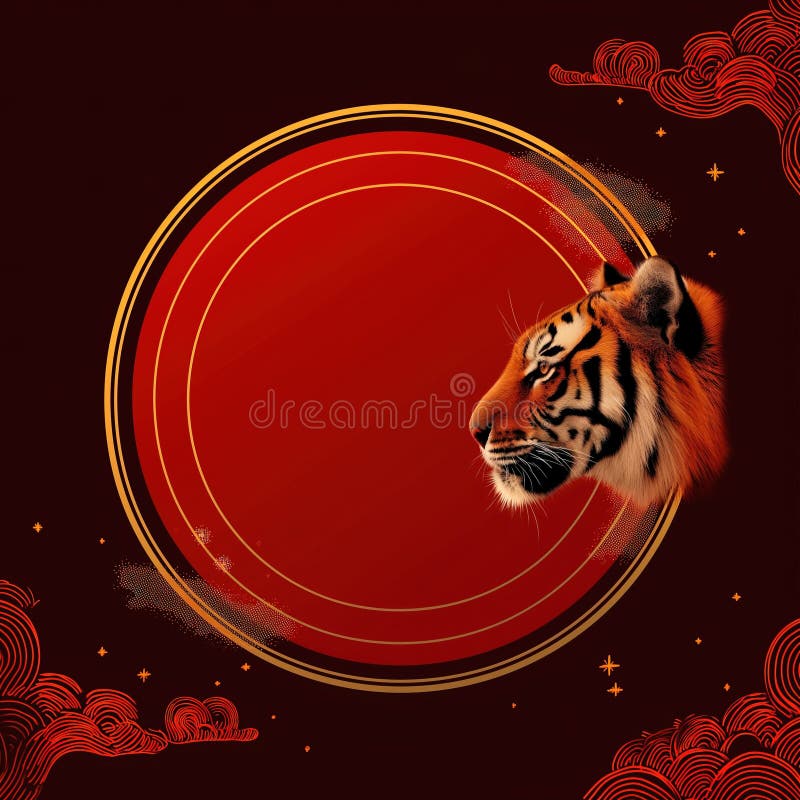 Circle Frame with a Tiger. Chinese New Year Background Stock ...