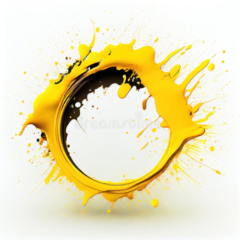 A Circle Frame with Yellow Paint Splashes on White Background. Stock ...