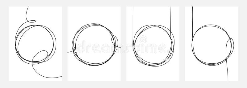 Circle Frames Set. Line Art. Round Frames. Continuous Black Line. Hand ...