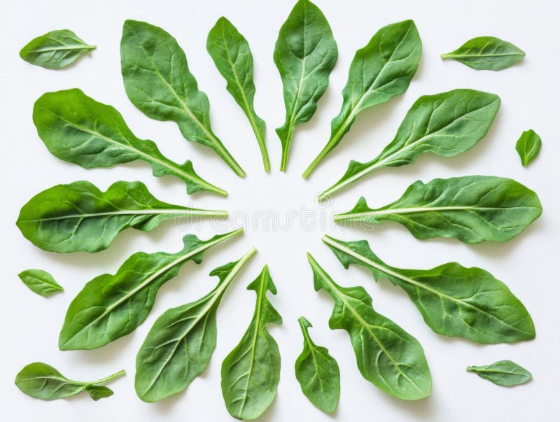 A Circle of Fresh Green Rocket Leaves on a White Background Stock ...