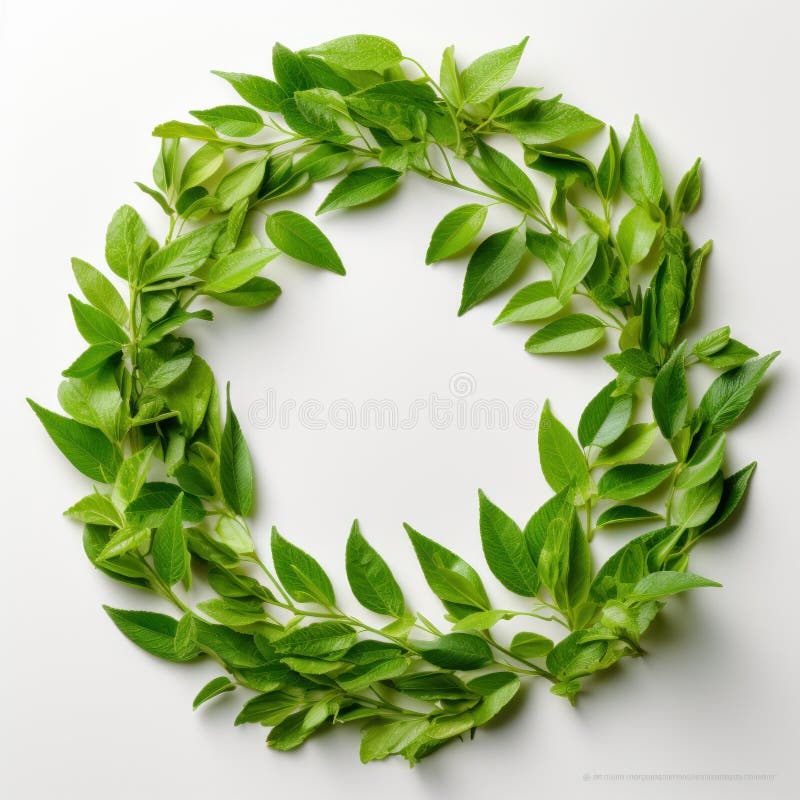 Circle of Fresh Green Tea Leaves on a White Background, Flat Lay, Stock ...
