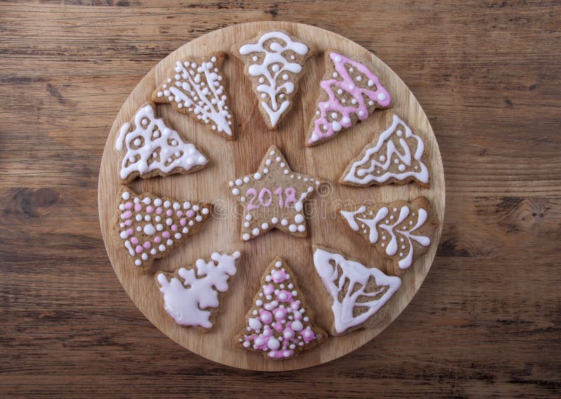 Circle with Ginger Biscuits in the Form of Fir Trees Stock Photo ...