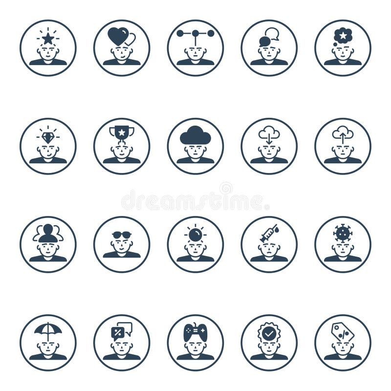 Circle Glyph Icons for Thinking Mind. Stock Vector - Illustration of ...