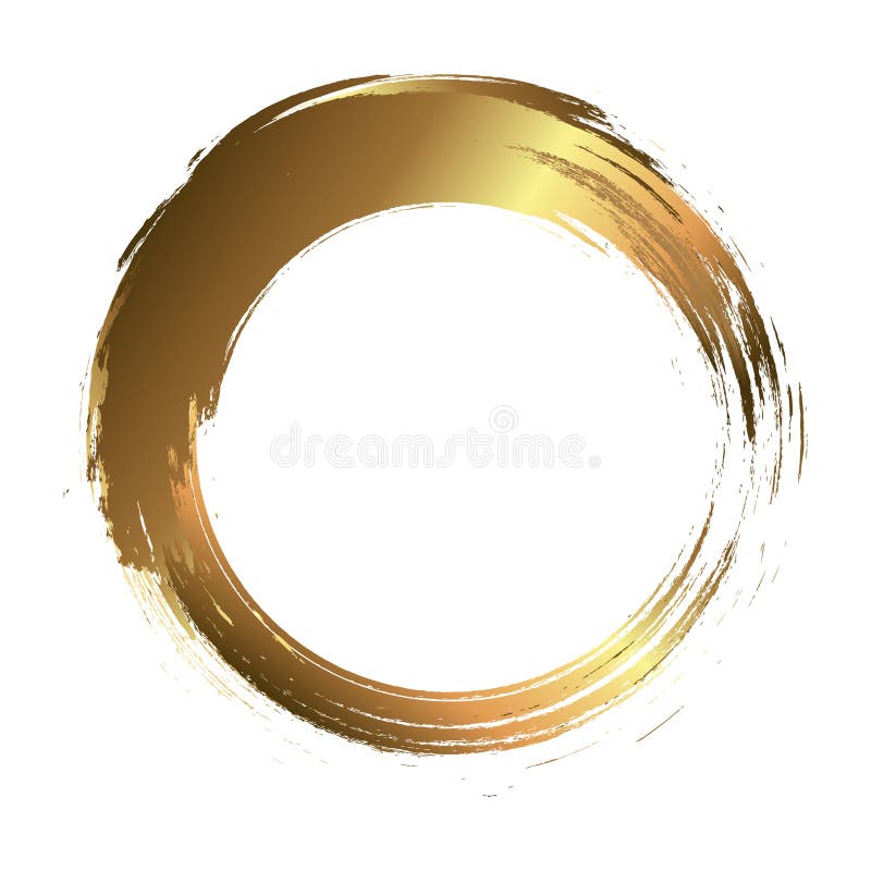 Circle Gold Frame Painted with Brush Strokes on White Background ...