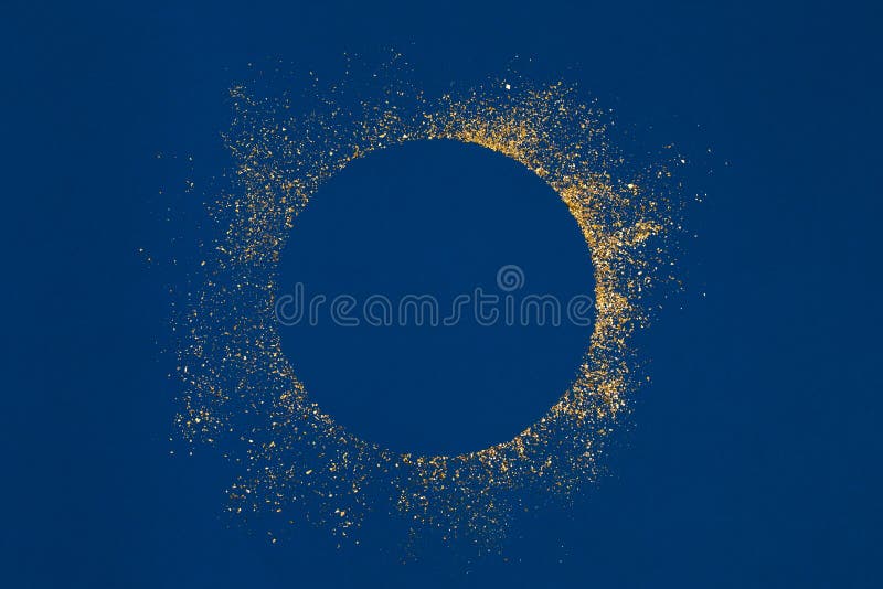 Circle Gold Glitter Splash with Empty Center on Blue Background. Stock ...
