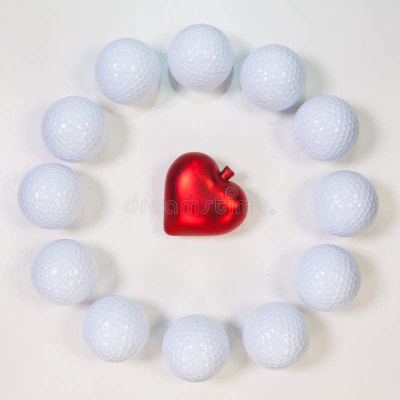 Circle of Golf Balls and Red Heart Stock Image - Image of miscellaneous ...
