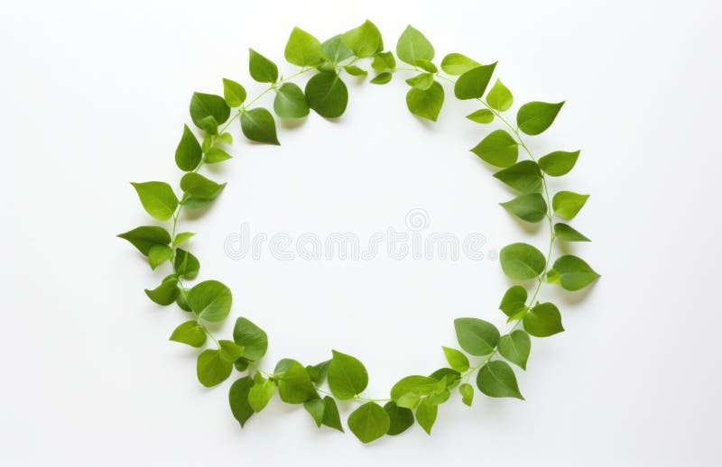 A Circle of Green Leaves Made on a White Surface Stock Illustration ...