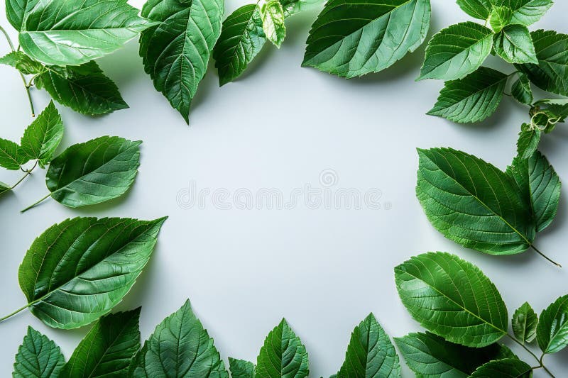 A Circle of Green Leaves on White Background, Symbolizing Nature and ...