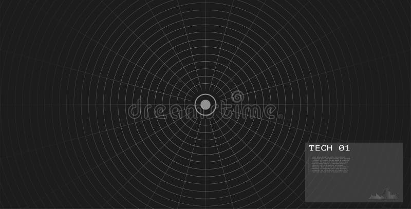 Circle Grid with Target Center on Dark Background. Futuristic Radar ...
