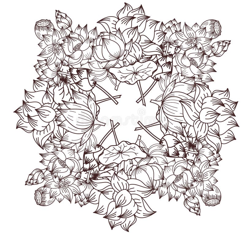 Circle Hand Drawn Lotus Flower Stock Vector - Illustration of oriental ...