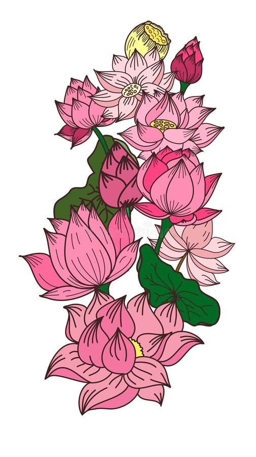 Circle Hand Drawn Lotus Flower Stock Vector - Illustration of oriental ...