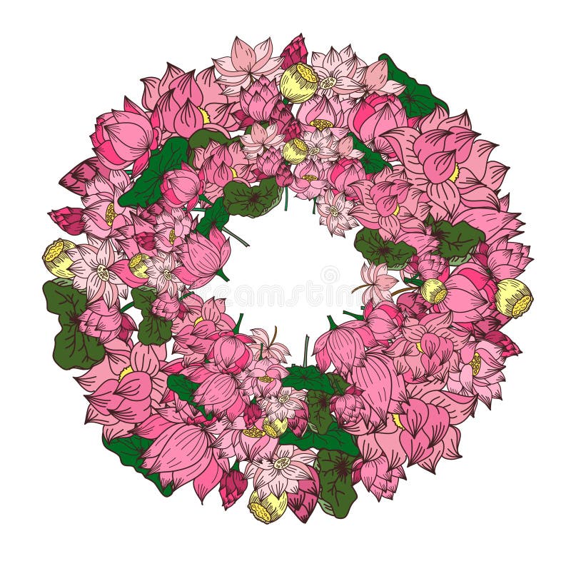 Circle Hand Drawn Lotus Flower Stock Vector - Illustration of oriental ...