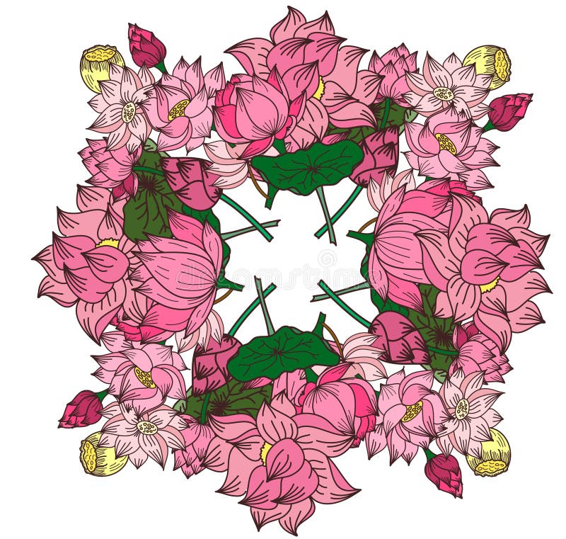 Circle Hand Drawn Lotus Flower Stock Vector - Illustration of oriental ...