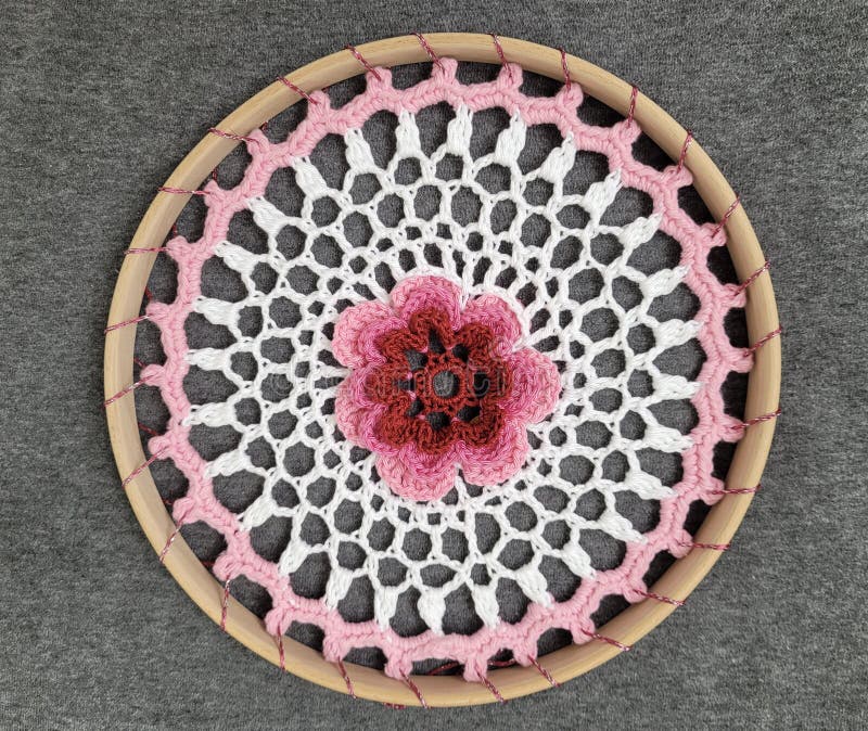 Circle Handmade Crochet with Wooden Frame Stock Illustration ...